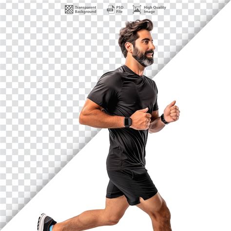 Side View Of Man Running With Smartwatch On Transparent Background Premium AI Generated PSD