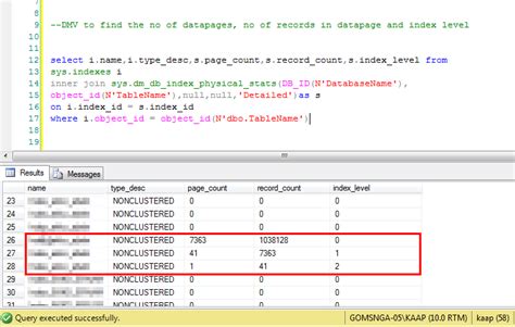 Sql Server Dmv For Finding The Page Count Index Level Record