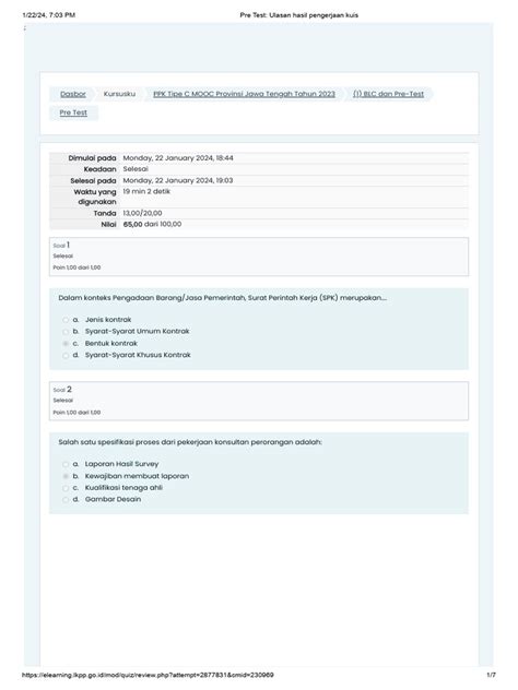 Pre Test Ulasan Hasil Pengerjaan Kuis Pdf
