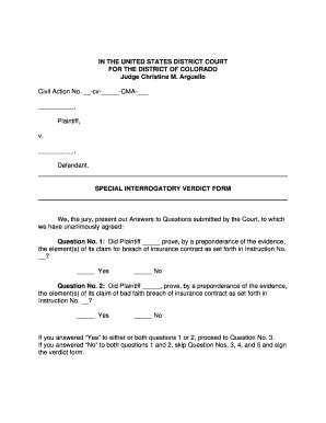 Fillable Online Cod Uscourts Sample Special Interrogatory Verdict Form Cod Uscourts Fax Email