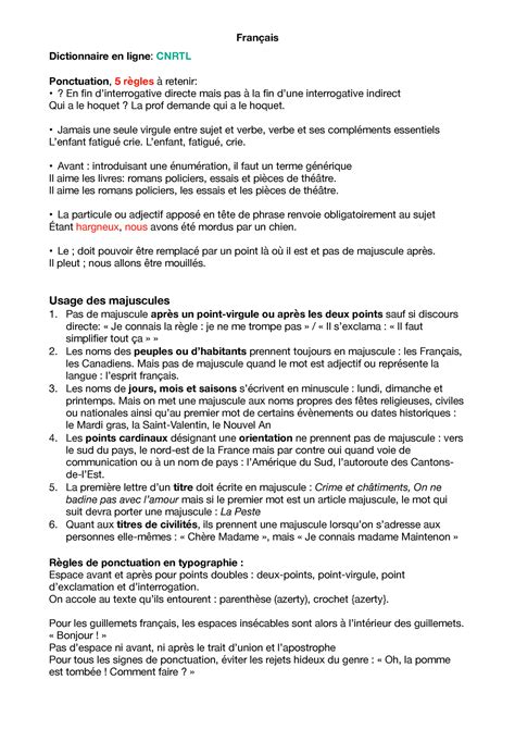 Travaux Dirigés Français L S parcours SP Français Dictionnaire en ligne CNRTL Ponctuation