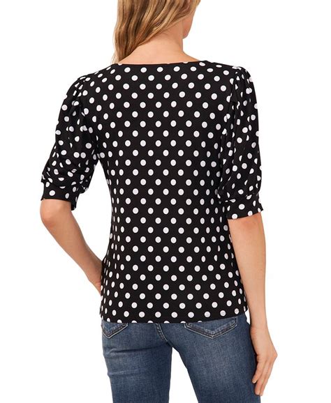 Cece Womens Polka Dot Elbow Sleeve Knit Top Macys