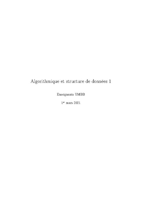 Cours Algorithmique Et Structure De Donnees 1 Algorithmique Et
