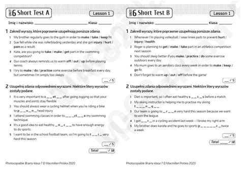 Brainy Kl7 Short Tests Unit 6 Lesson 1 Download Free Pdf Swimming Physical Exercise