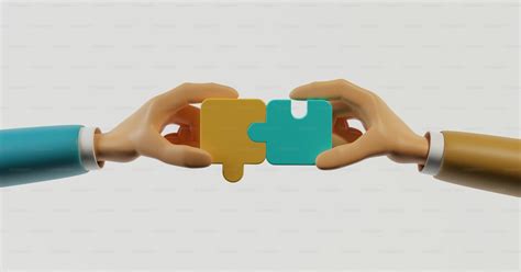 사업가가 하얀 배경에 있는 사람들을 연결하는 직소 퍼즐을 조립하고 있다 함께 일하는 팀워크 협력은 비즈니스 성공을 지원합니다 3d 렌더링 그림입니다 사진