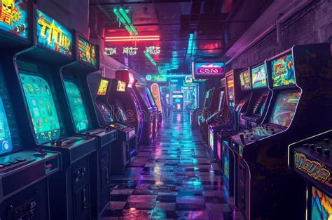 Arcade Retro Cyberpunk Generate Ai Stock Image Image Of Building