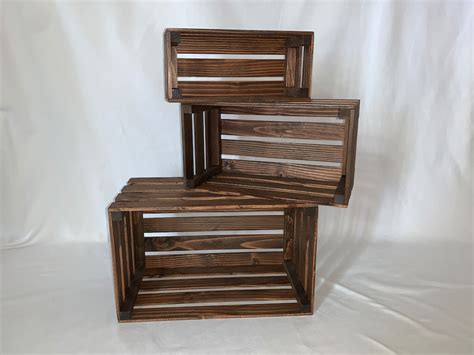 Set Of 3 Wooden Nesting Crates Stackable Boxes Rustic Farmhouse Decor