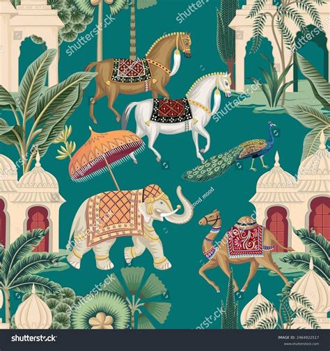 Indian Elephant Wallpaper Pattern Printed Mango Silkette Indian