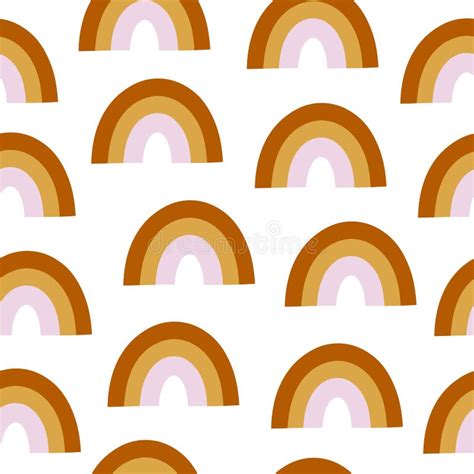 Groovy Seamless Pattern With Cartoon Rainbows Vector Illustration