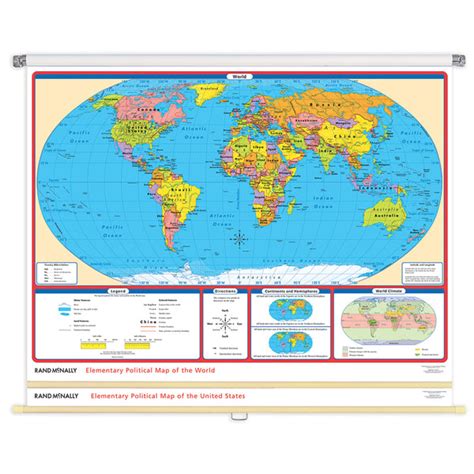 Pull Down Wall Maps Elementary Political World And Us 2 Map Set Rand Hillwave Networks