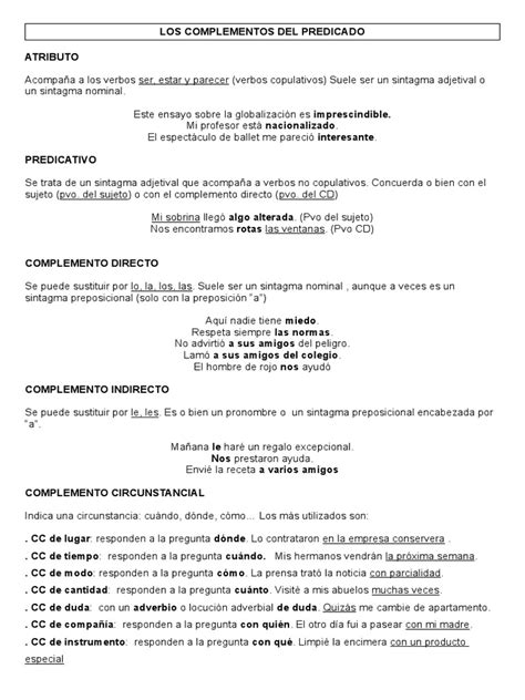Complementos Del Verbo Pdf Adverbio Sintaxis