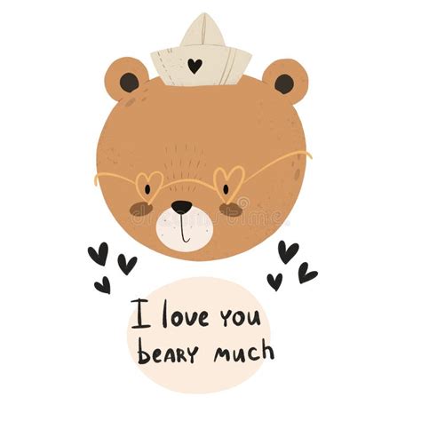 I Love You Beary Much Cartoon Cute Bear Hand Drawing Lettering
