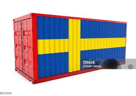 스웨덴 국기를 가진 선적화물 컨테이너의 3d 렌더링 강철에 대한 스톡 사진 및 기타 이미지 강철 경제 관세 Istock