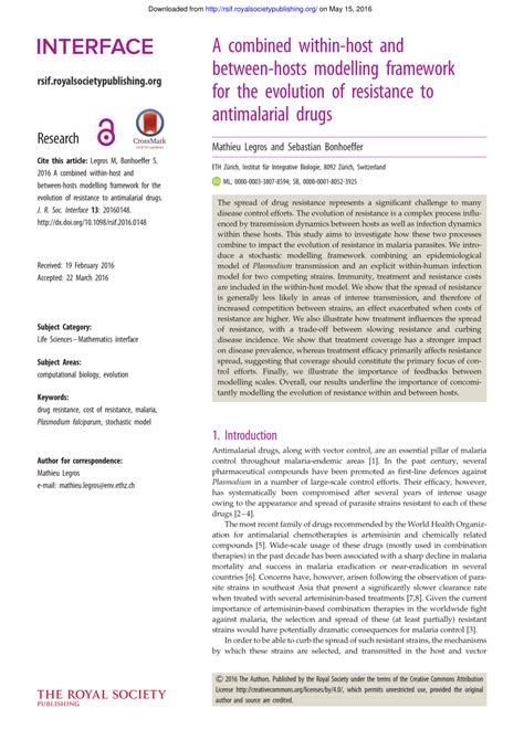 Pdf A Combined Within Host And Between Hosts Modelling Framework For The Evolution Of