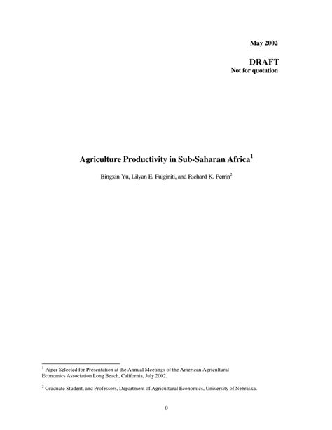 Pdf Agriculture Productivity In Sub Saharan Africa