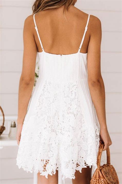 White Lace Spaghetti Straps Dress Thecelebritydresses