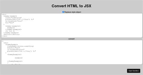 Convert Html To Jsx Forked Codesandbox