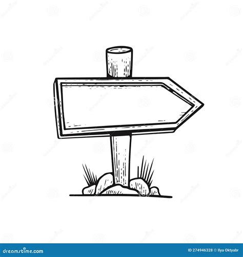 Hand Drawn Signpost Old Vintage Style Outline Sketch Art Stock Vector