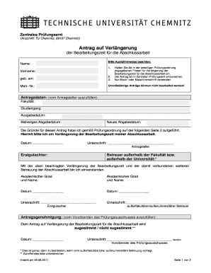 Ausfüllbar Online tu chemnitz Antrag zur Verlngerung der