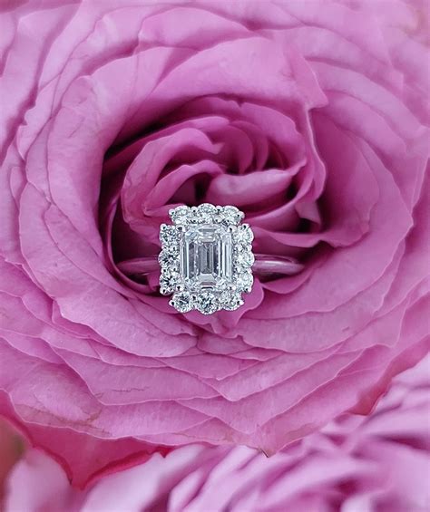Emerald Cut Halo Lab Grown Diamond Engagement Ring 1 24 Carats Pura