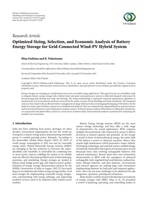 Pdf Optimized Sizing Selection And Economic Analysis Of Battery Energy Storage For Grid