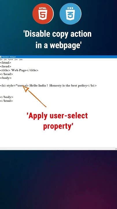 How To Disable Copy Action In A Webpage Html Css Tricks And Tips Html Css Shorts Youtube