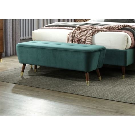 Banca Tapitata Cu Stofa Si Picioare Din Lemn Palm Velvet Verde