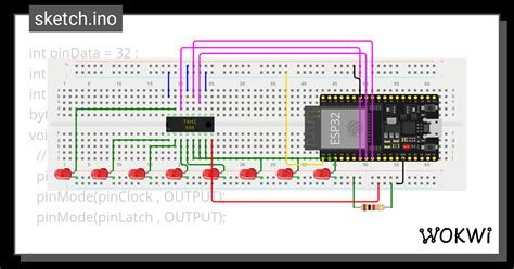 esp32 nhấp nháy 8 đèn 74HC Wokwi ESP32 STM32 Arduino Simulator