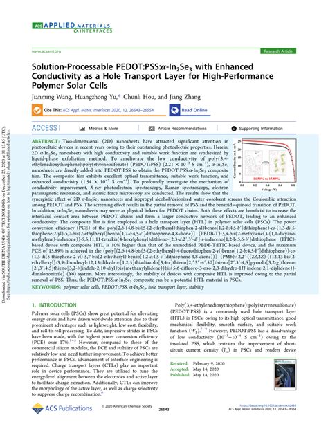 Pdf Solution Processable Pedotpssα In2se3 With Enhanced