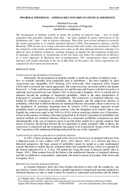 Pdf Informal Inference Approaches Towards Statistical Inference