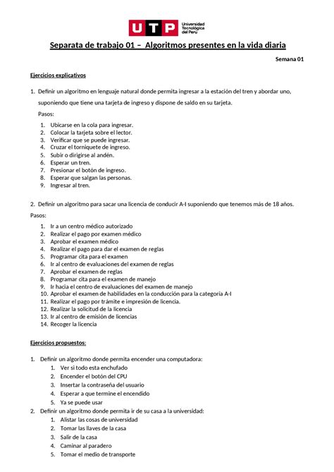 Algoritmos Presentes En La Vida Diaria Ejercicios De Ingeniería Docsity