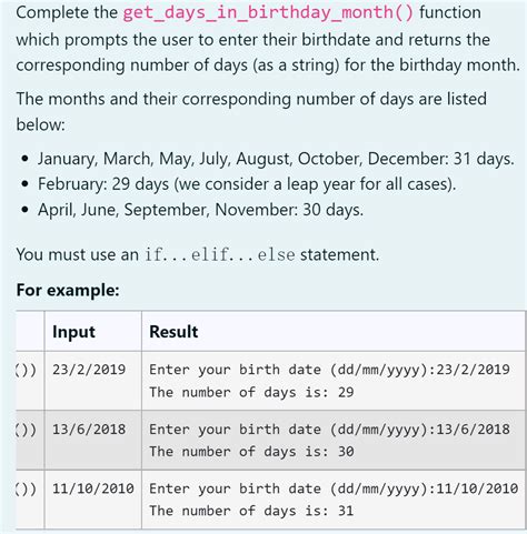 Solved Complete The Get Days In Birthday Month Function Chegg
