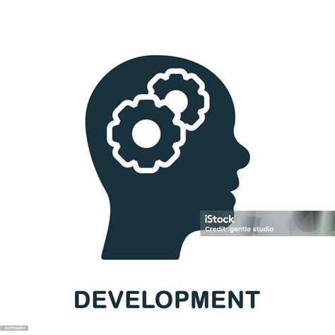 두뇌와 톱니바퀴 개발 개념 실루엣 아이콘 기어 브레인스토밍 픽토그램이 있는 인간의 머리 교육 개발 솔리드 사인 전략적 지적 과정 고립된 벡터 그림 건강한 생활방식에 대한