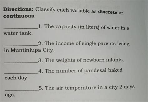 Solved Directions Classify Each Variable As Discrete Or Continuous 1