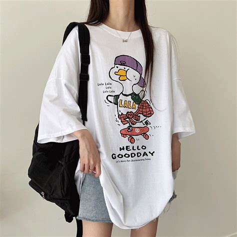 빅사이즈11할인 왕오버핏 오리 프린팅 박스 반팔 티셔츠 5color 에이블리