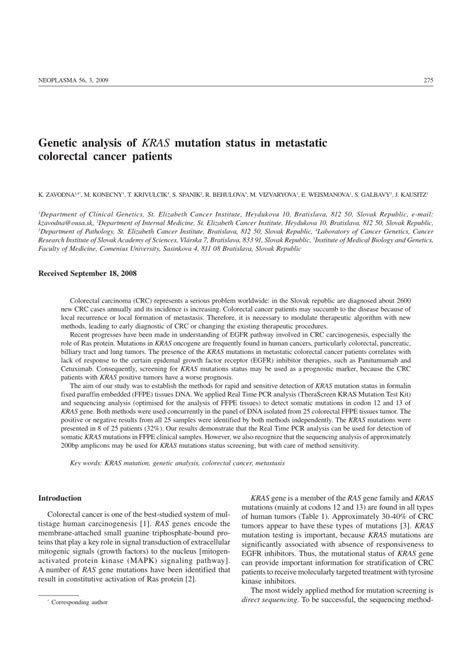 Pdf Genetic Analysis Of Kras Mutation Status In Metastatic Colorectal Cancer Patients