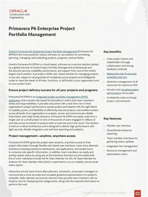 Primavera P6 Enterprise Project Portfolio Management Pdf Cloud