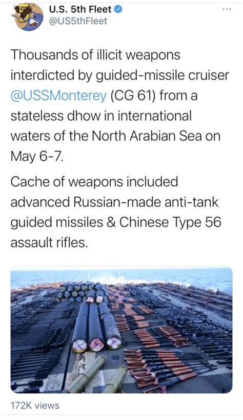 Usa Seizes Weapons Shipment From Stateless Dhow In Arabian Sea