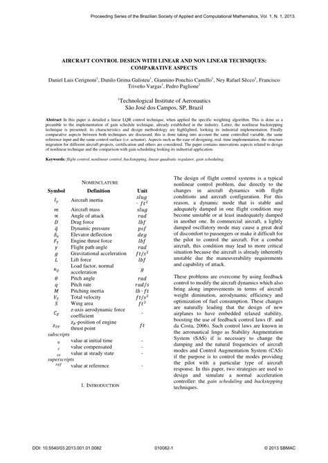 PDF Aircraft Control Design With Linear And Non Linear Techniques Comparative Aspects