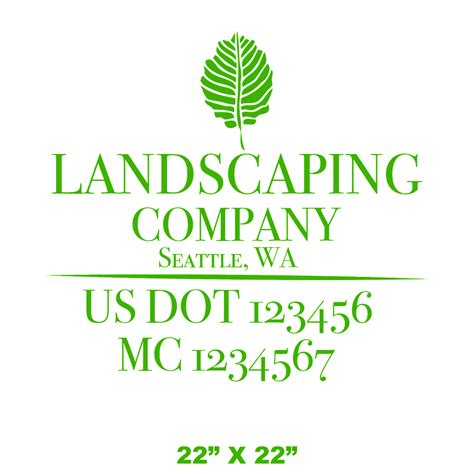 Company Landscaping Truck Decal With 2 Regulation Numbers Usdot