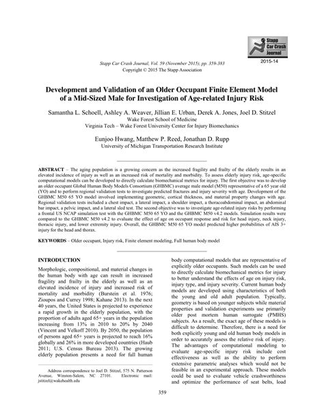 Pdf Development And Validation Of An Older Occupant Finite Element Model Of A Mid Sized Male