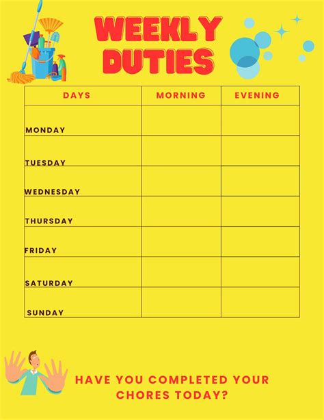 Printable Weekly Duties Chart Etsy