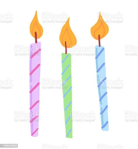 생일 촛불 만화 벡터 일러스트 레이 션입니다 축하 파티 휴일은 흰색 배경에 고립 된 클립 아트를 나타냅니다 개체 그룹에 대한