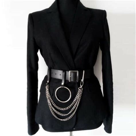 Insanestore66in4 แฟชั่น ร็อคพังค์ ฮิพฮอพ หนังปู ห่วงโซ่เอว เครื่องประดับร่างกาย สร้อยคอท้อง พู่