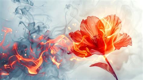 A Red Flower On Fire With Smoke And Sparkles Premium Ai Generated Image