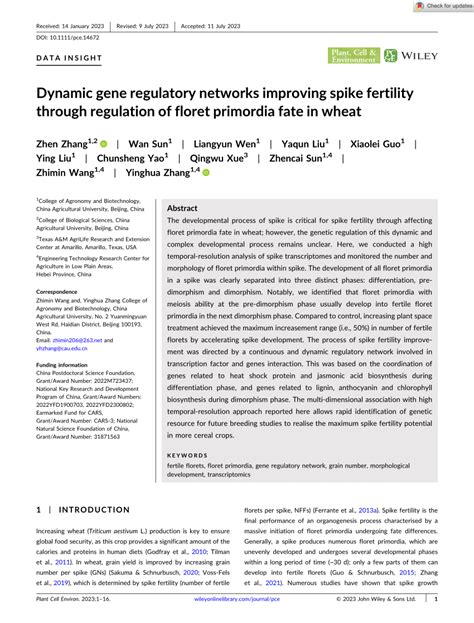 Pdf Dynamic Gene Regulatory Networks Improving Spike Fertility