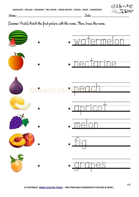Tracing Worksheet Fruits And Vegetables