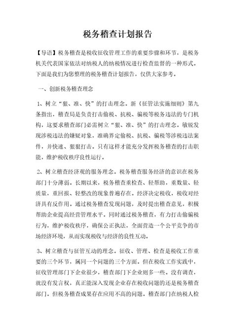 税务稽查计划报告word模板柚墨yomoer