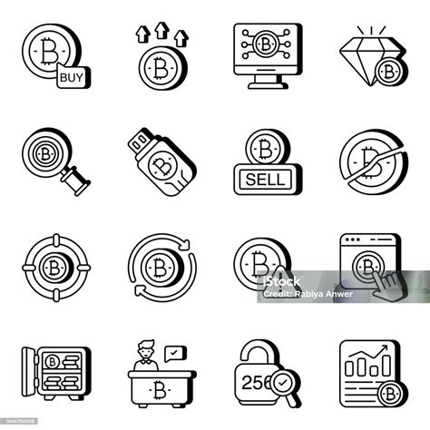 Bitcoin 및 Crypto Linear 아이콘 팩 Usb 메모리에 대한 스톡 벡터 아트 및 기타 이미지 Usb 메모리