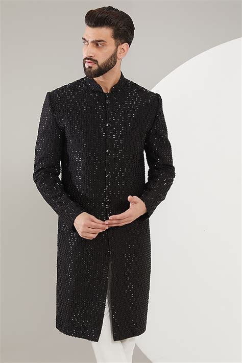 Buy Kasbah Clothing Black Silk Cutdana Embroidered Sherwani At Pernia